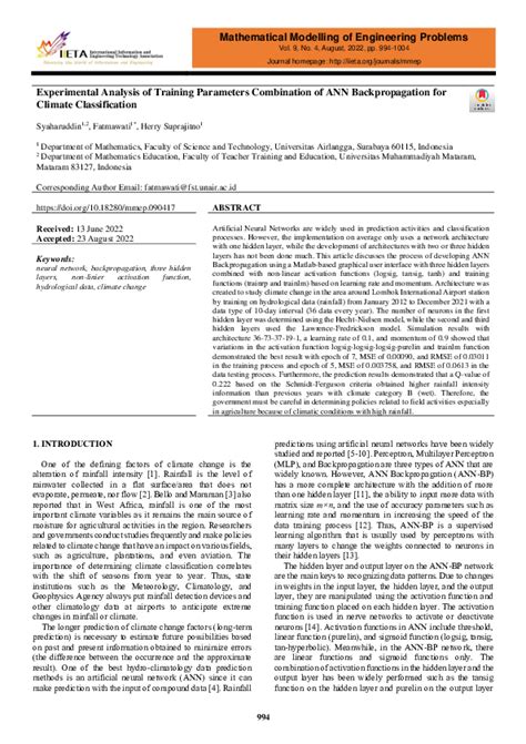 Pdf Experimental Analysis Of Training Parameters Combination Of Ann