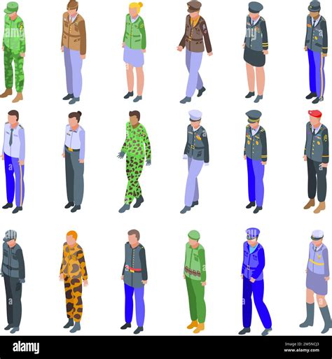 Military Uniform Icons Set Isometric Set Of Military Uniform Vector