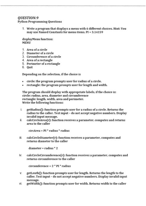 Solved QUESTION 9 Python Programming Questions 1 Write A Chegg