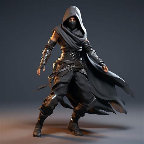 Premium Ai Image 3d Character Female Ninja Agile Light Skin Shuriken