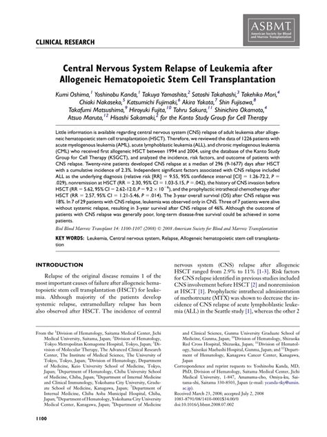 Pdf Central Nervous System Relapse Of Leukemia After Allogeneic