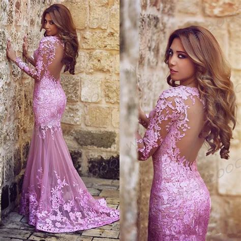 Fascinating Sexy Long Prom Dresses 2015 Long Sleeve Lace Backless See