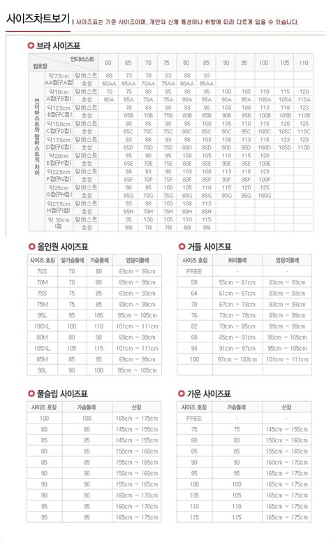 [속옷사이즈] 각 브랜드별 속옷 사이즈표 브라사이즈 표 팬티사이즈 표 네이버 블로그