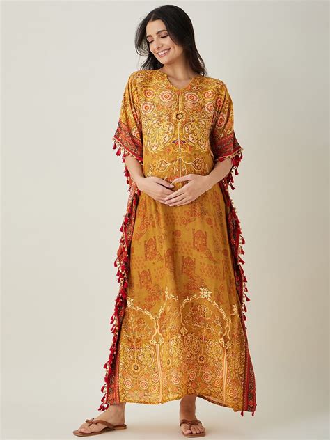 Buy The Kaftan Company Mustard Yellow Floral Printed Maternity Maxi