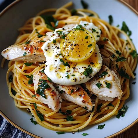 Spaghetti au Poulet Burrata et Sauce Citron Ail Recette Délicieuse