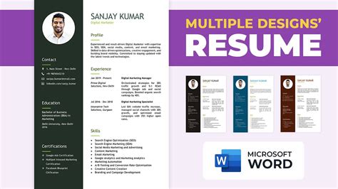 How To Design Resume In Word Colored Resume Free Template Youtube