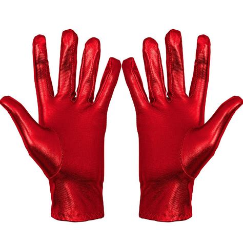 Metallic Red Costume Gloves Shiny Red Superhero Evening Stretch Dress Glove Set For Men Women