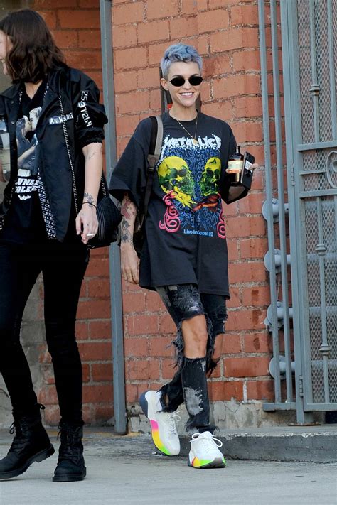Ruby Rose Shows Off Her New Blue Haido With Her Punk Rock Look While