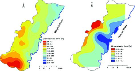 11 Groundwater Level Contour Map Left Shallow Aquifer Right Deep Download Scientific