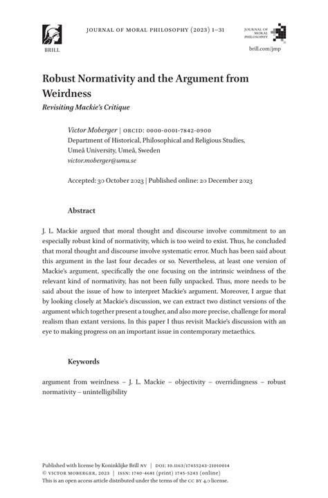 Pdf Robust Normativity And The Argument From Weirdness Revisiting