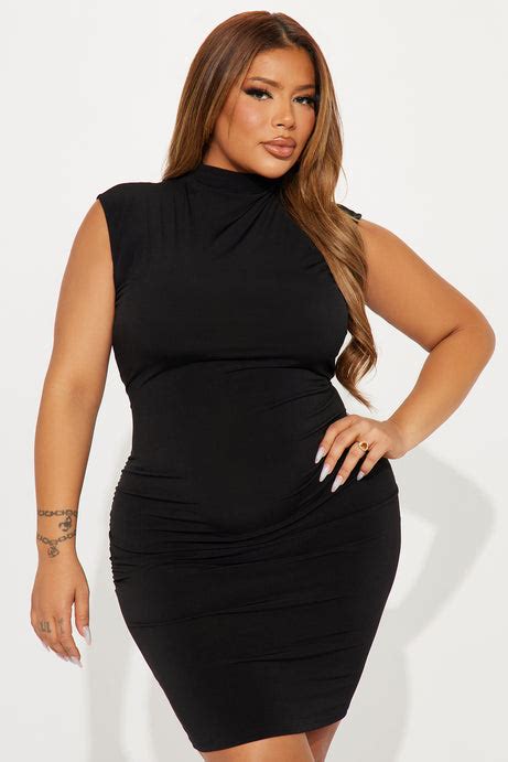 Maven Mock Neck Mini Dress Black Fashion Nova