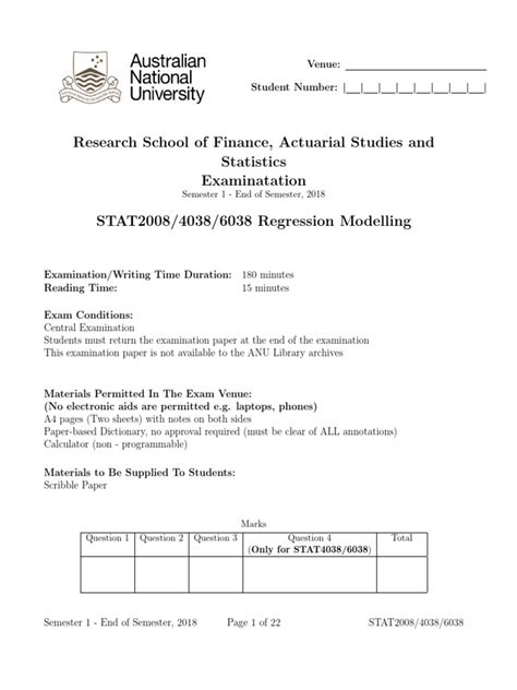 Final Exam 2018 Pdf Errors And Residuals Regression Analysis
