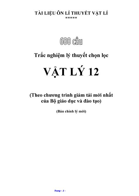 600 Câu Trắc Nghiệm Lý Thuyết Vật Lí 12 Hocmai