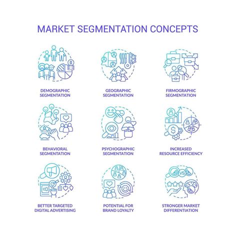 Market Segmentation Blue Gradient Concept Icons Set Divide In Groups Target Audience Idea Thin