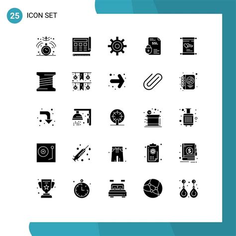 25 Universal Solid Glyph Signs Symbols Of Ssl Document Web Certificate User Editable Vector