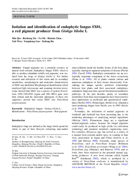 Pdf Isolation And Identification Of Endophytic Fungi From Medicinal
