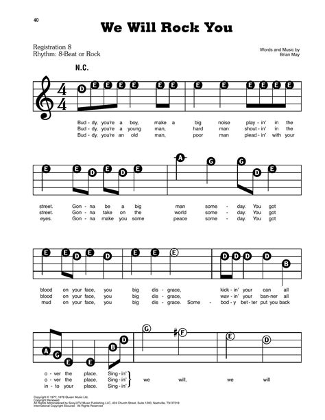 We Will Rock You Sheet Music For Guitar Queen We Will Rock You Piano