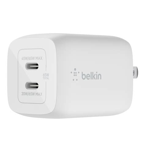 Cargador De Pared Gan Con Doble Puerto Usb C Y Pps De 65w Belkin