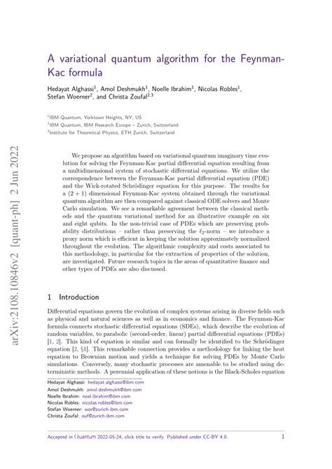 (PDF) A variational quantum algorithm for the Feynman-Kac formula