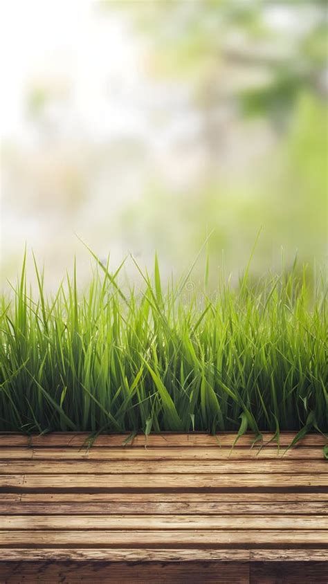 Wooden Platform In Grass Sunlight Filters Through Suggesting Peaceful