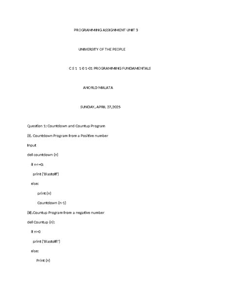 Programming Assignment Unit 3 C S 1 1 0 Programming Fundamentals Studocu