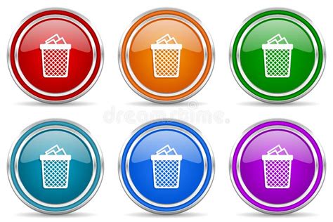 Trash Can Silver Metallic Glossy Icons Set Of Modern Design Buttons For Web Internet And