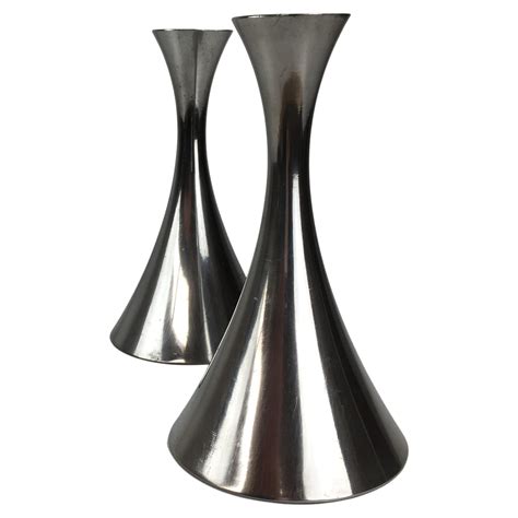 Pair Of 1920s Arts And Crafts Pewter Candle Holders By Just Andersen