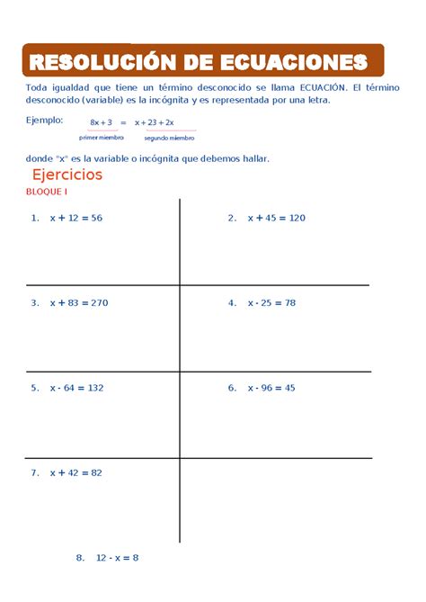 Ficha De Ecuaciones Actividad Para Quinto Grado Practica