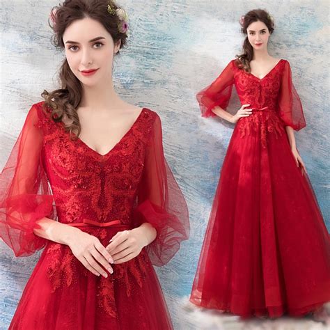Backlakegirls New Beautiful Red Long Evening Dress Elegant Embroidery