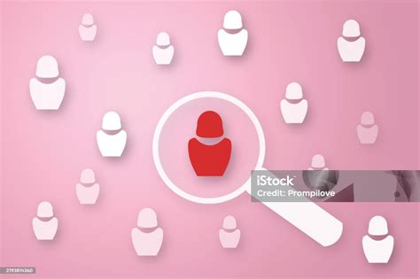 Human Resource Management Concept Magnifier Glass Focus To Red Woman