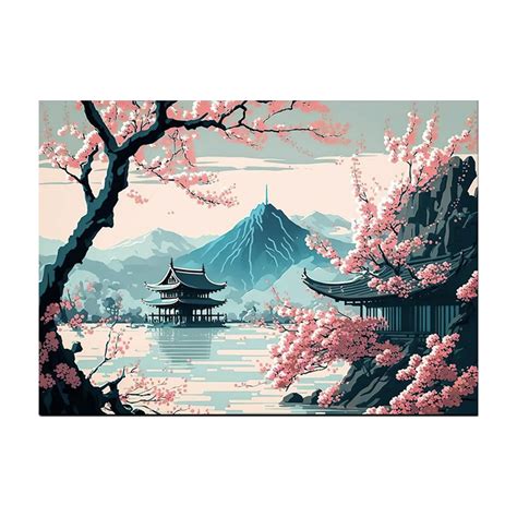 Tableau Japonais Mont Fuji Et Sakura Au Coeur Du Japon