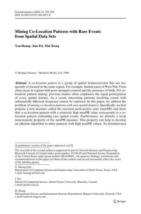 Pdf Mining Co Location Patterns With Rare Events From Spatial Data Sets