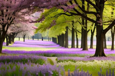 Premium Ai Image A Purple Flower Field With Purple Flowers In The Middle