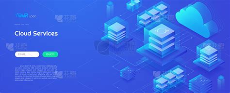 云计算服务技术、云数据中心和大数据分析技术概念。web模板等距矢量插图