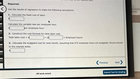 solved using regression to calculate fixed cost calculate