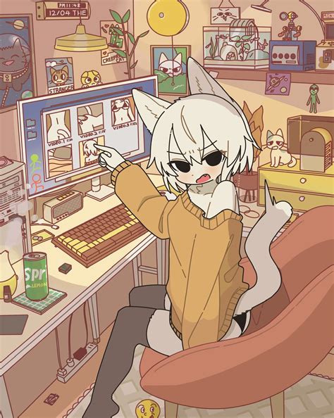 Mike No Hito Creeper Shikaru Neko Character Original Shikaru Neko Sprite Drink Highres