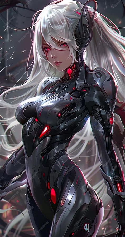 Anime Girl With White Hair And Red Eyes In A Black Suit Generative Ai