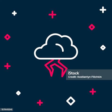 라인 스톰 아이콘은 파란색 배경에 분리되어 있습니다 구름과 번개 기호입니다 폭풍의 날씨 아이콘입니다 다채로운 개요 개념입니다 벡터 0명에 대한 스톡 벡터 아트 및 기타