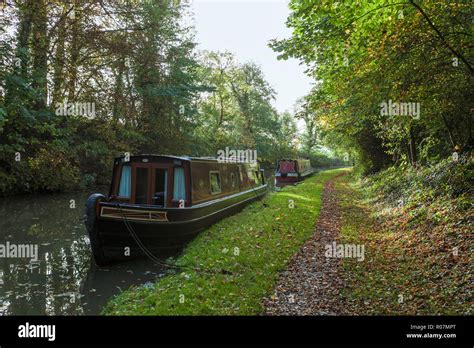 Narrowboats Moored On The Oxford Canal North At Stretton Stop Near