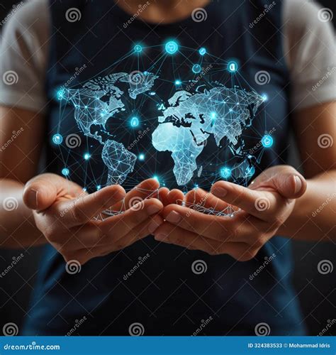 Abstract Palm Hands Represent The Concept Of Creative Science And Communication Technology