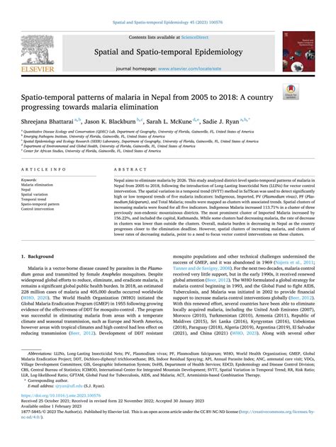 pdf spatio temporal patterns of malaria in nepal from 2005 to 2018 a