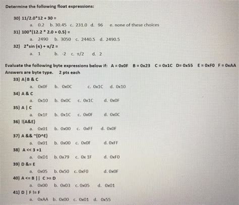 Solved Determine The Following Float Expressions 30
