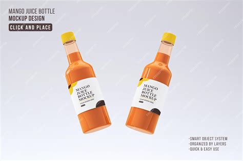Premium Psd Two Floating Mango Juice Bottle Mockup Template