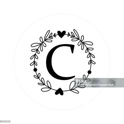 Letter C Initials With Round Floral Frames Vector Monogram Logo Cricut File Stock Illustration