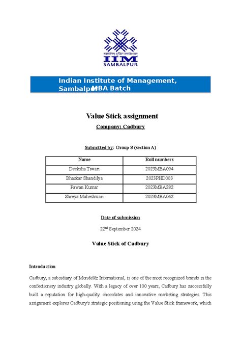 Value Stick Of Cadbury Nice Value Stick Assignment Company Cadbury