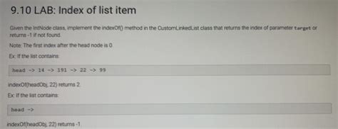 Solved LAB Index Of List Item Given The IntNode Class Chegg