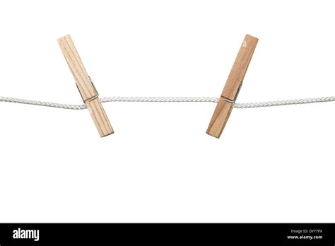 Two Clothespins On A String Isolated On White Stock Photo Alamy