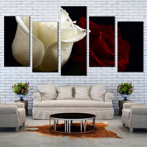 Beautiful Roses Canvas Print Close Up Flowers Canvas Set Red And Whi