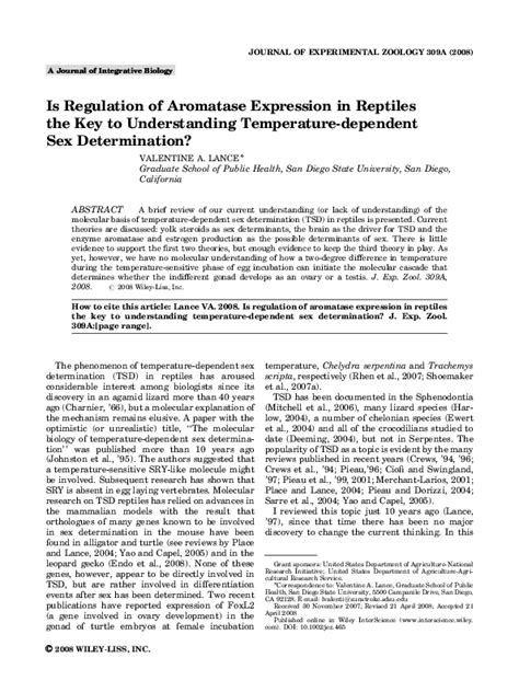 Pdf Is Regulation Of Aromatase Expression In Reptiles The Key To