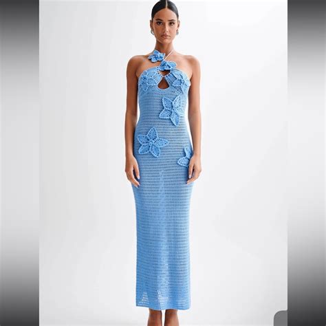 Meshki Floral Crochet Maxi Dress Cornflower Blue Gem